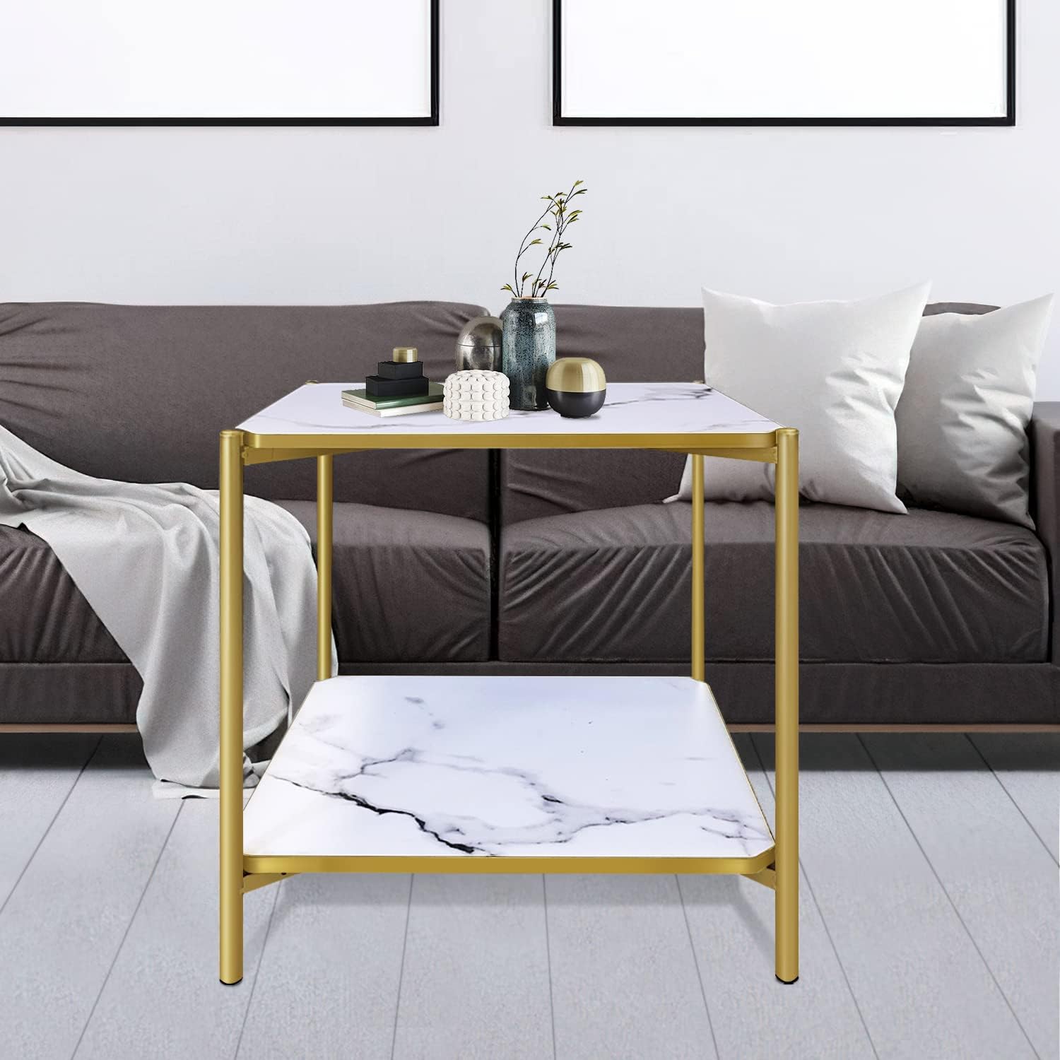 Amazon.com: JIFULI Square Coffee Table 17in Faux Marble Coffee Table, 2 ...