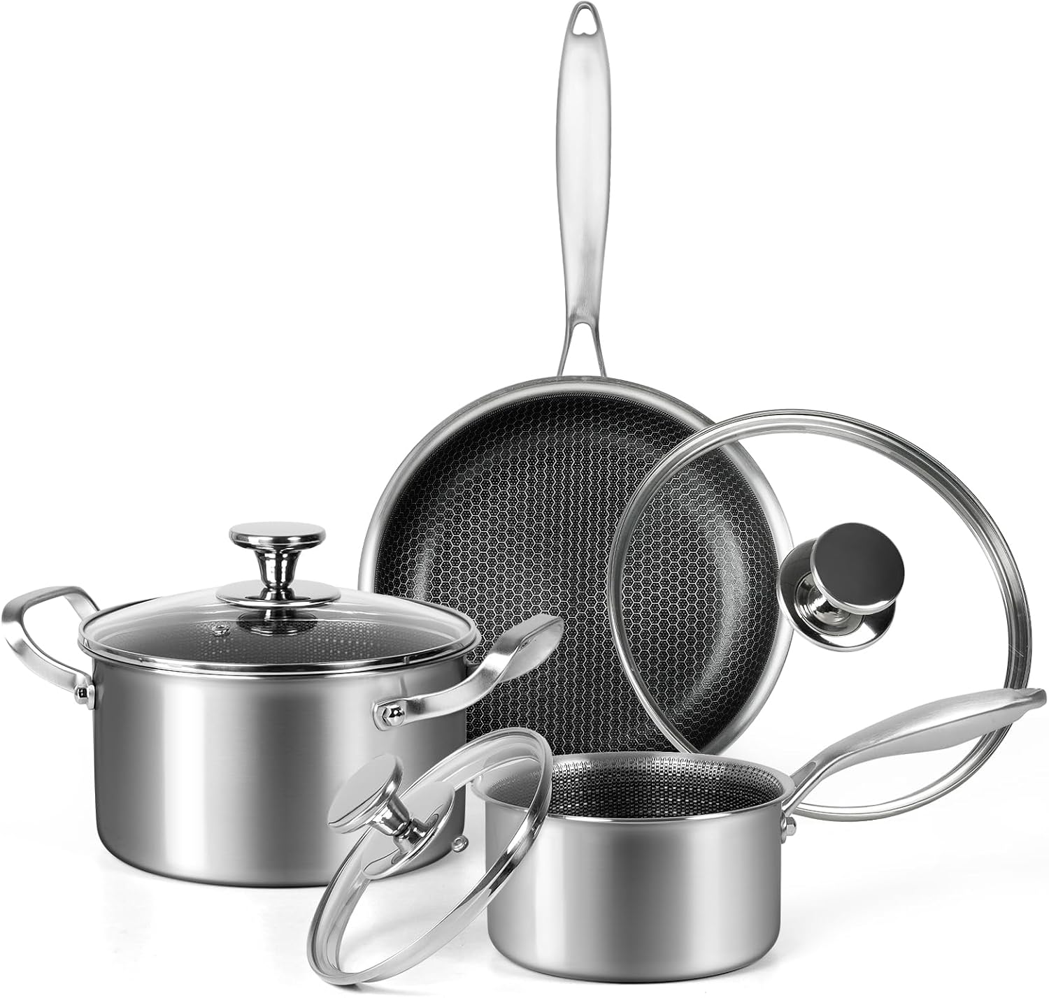 Amazon.com: Stainless Steel Pots and Pans Set 6Pcs Nonstick Kitchen ...