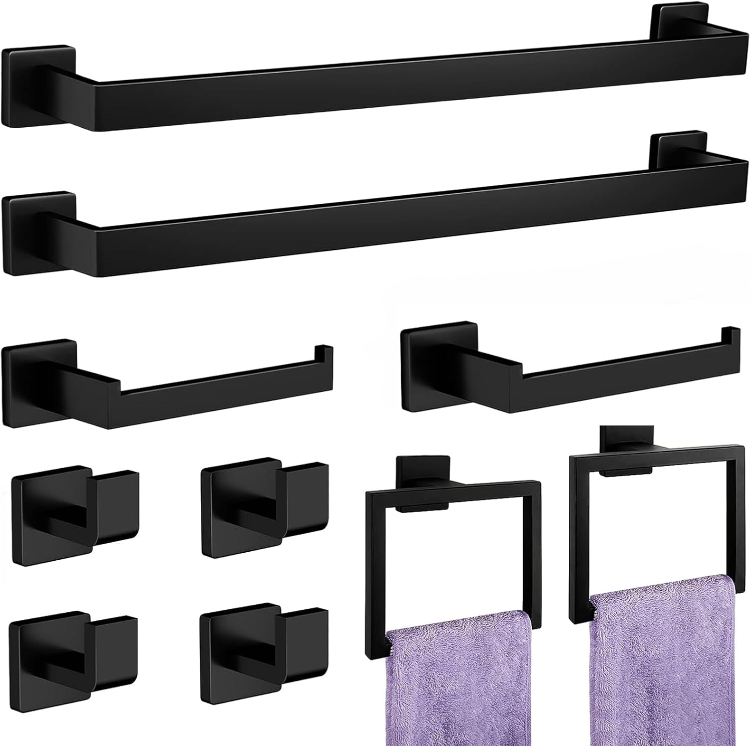 Amazon.com: 10-Pieces Matte Black Bathroom Accessories Set, SUS 304 ...