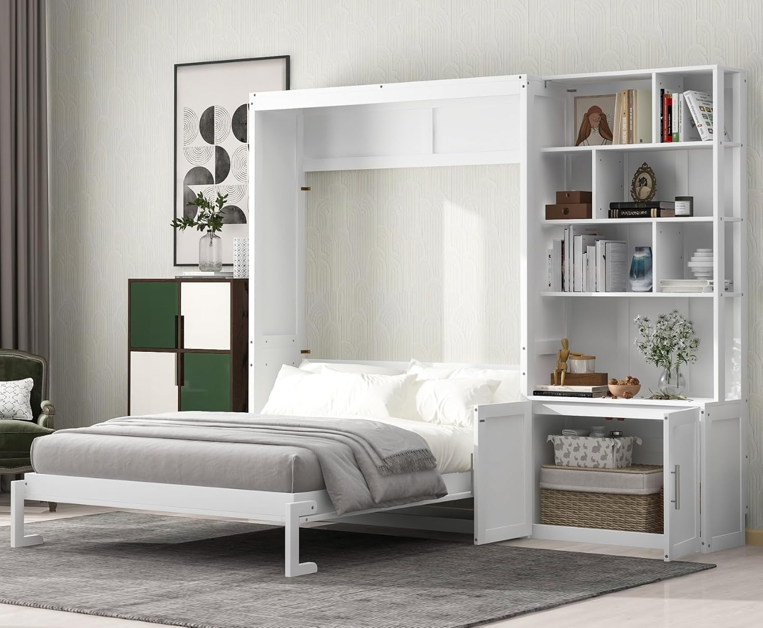 Amazon.com: MERITLINE Full Size Murphy Bed with Bookcase Shelves and ...