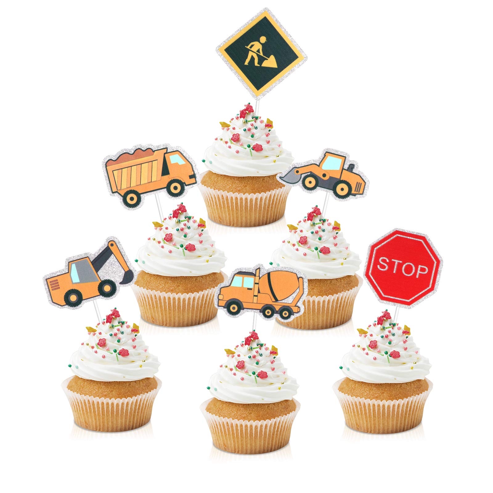 18pcs Construction Cupcake Toppers Vehicle Party Glitter Dump Truck ...