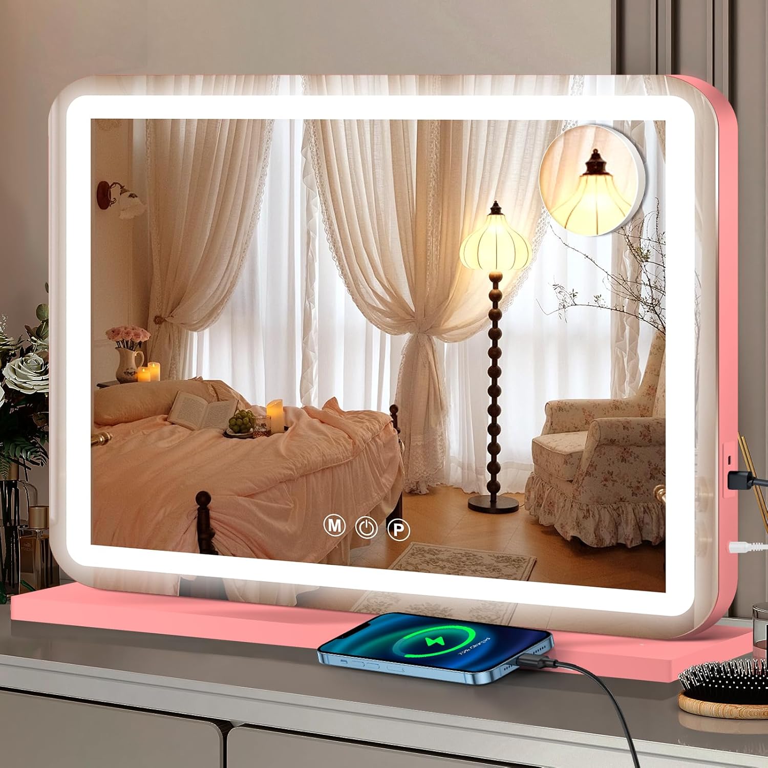 Amazon.com - Ratsamee 23"x18" Pink Vanity Mirror with Lights, Led ...