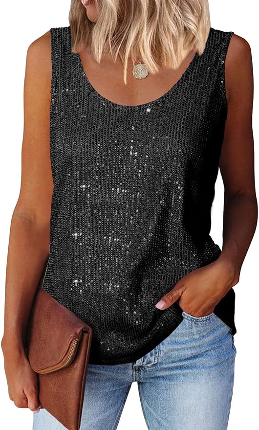 MLEBR Womens Tanks Top Summer Sequin Tops Scoop Neck Sequin Sparkle ...