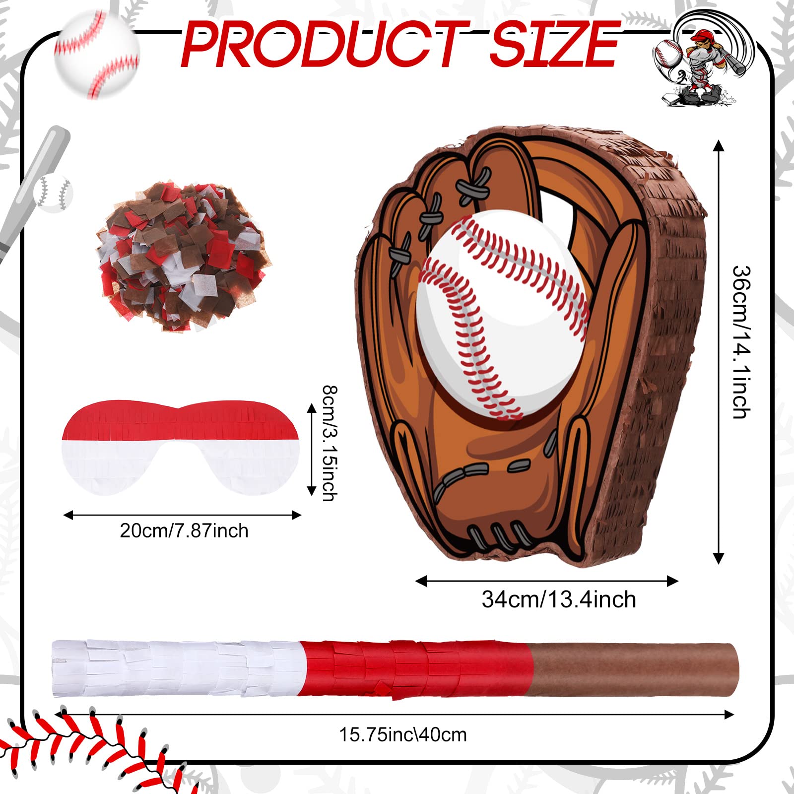 Baseball Small Pinata with Blindfold Bat for Birthday Party Softball ...