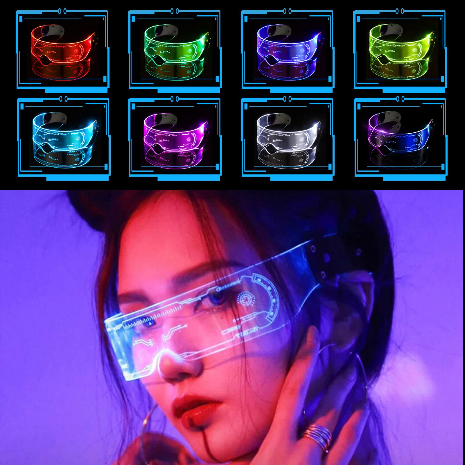 Amazon.com: CREPUSCOLO LED Glasses, LED Visor Glasses with 7 Colors and ...