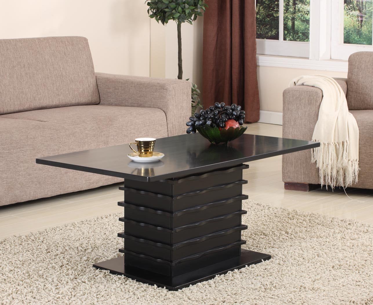Amazon.com: King's Brand Wood Wave Design Cocktail Coffee Table, Black ...