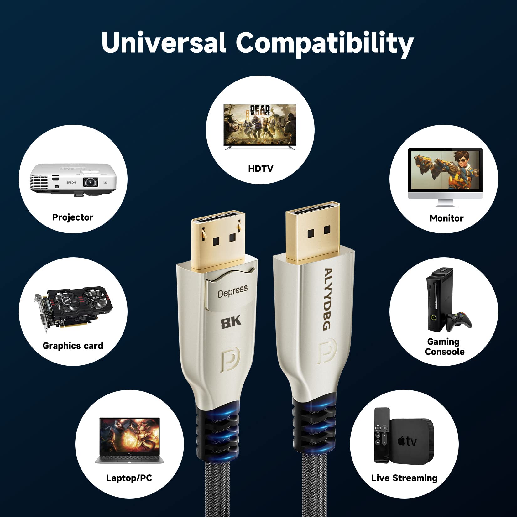 Snapklik.com : ALYYDBG 10FT Displayport 1.4 Cable, Enhanced DP 14Cable ...