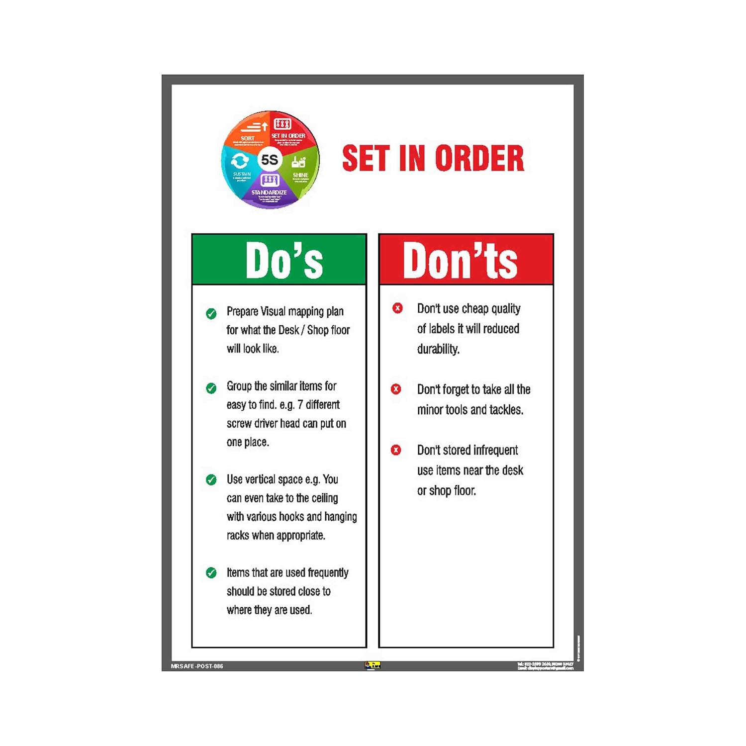 Mr. Safe - 5S Set In Order Do's Don'ts Poster Eco Vinyl Sticker 2 ft X ...