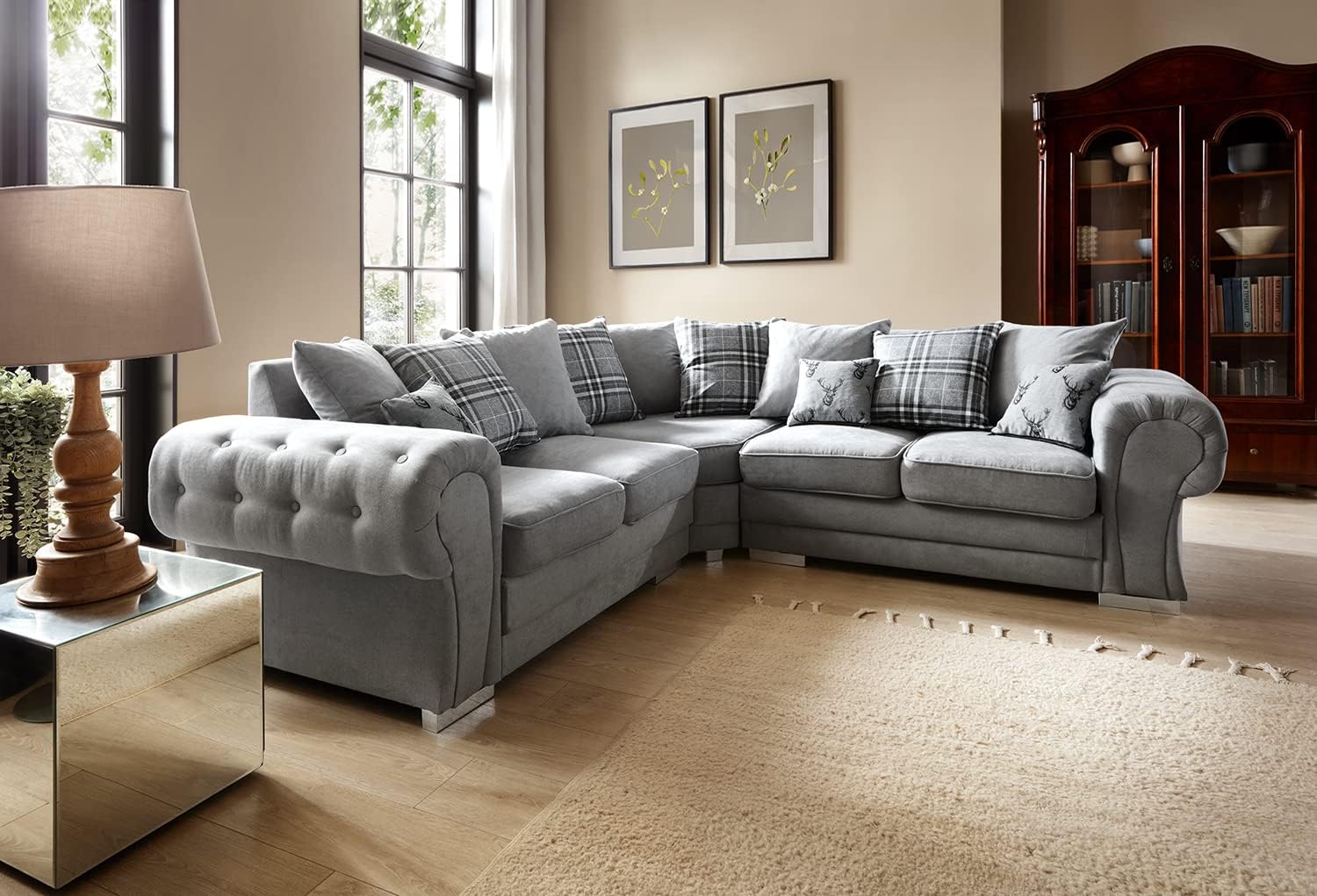Verona Grey Corner Sofa - Soft Fabric Scatter back Cushions-Sofa For ...