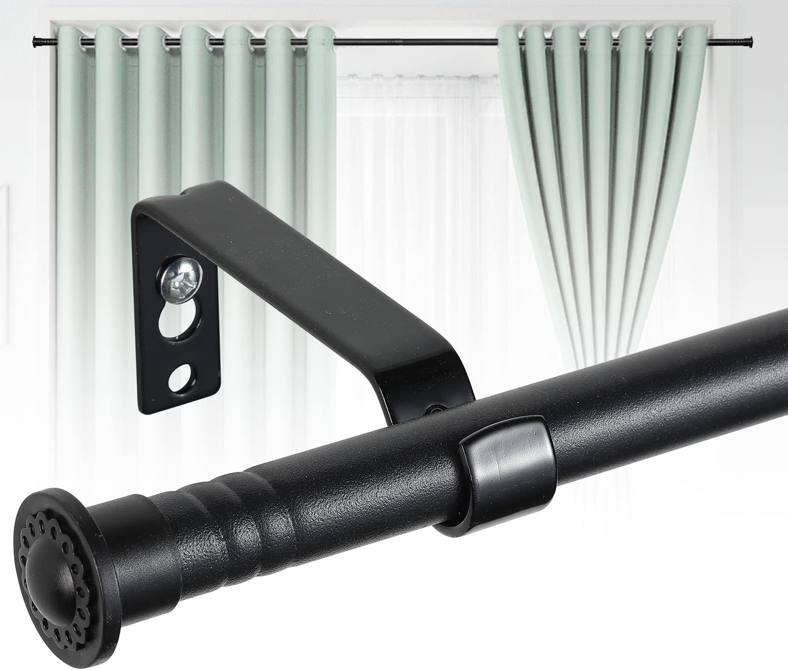 Harrms 16mm Curtain Poles for Eyelet Curtains, Matt Black Voile Curtain ...