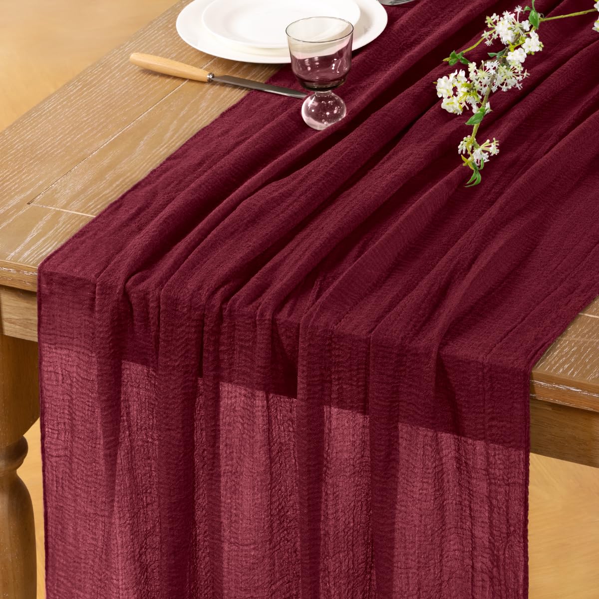 Snapklik.com : Burgundy Cheesecloth Table Runner Fall Red Table Runner ...