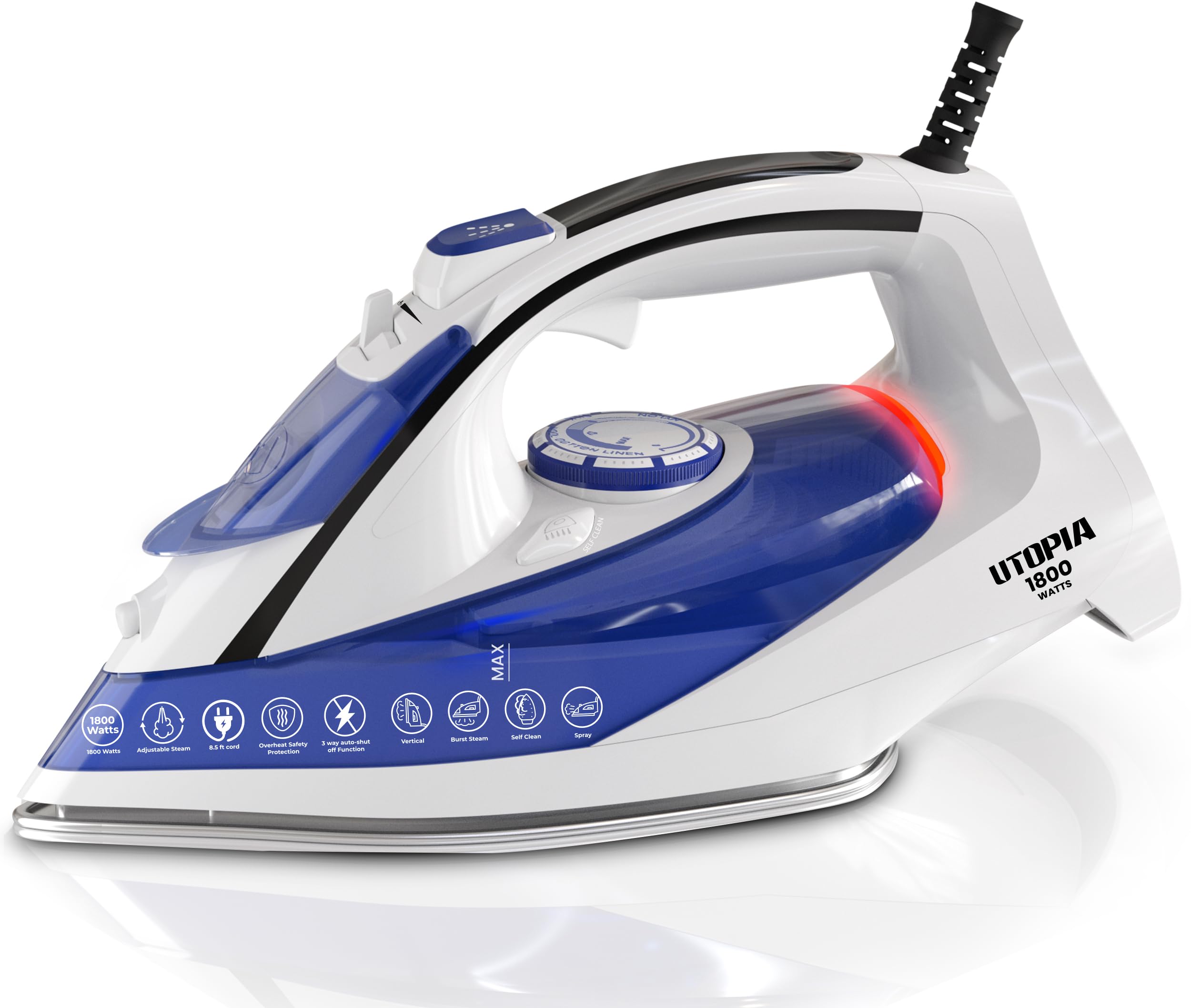 Utopia Home Steam Iron for Clothes - Non-Stick Soleplate -1800W Clothes ...