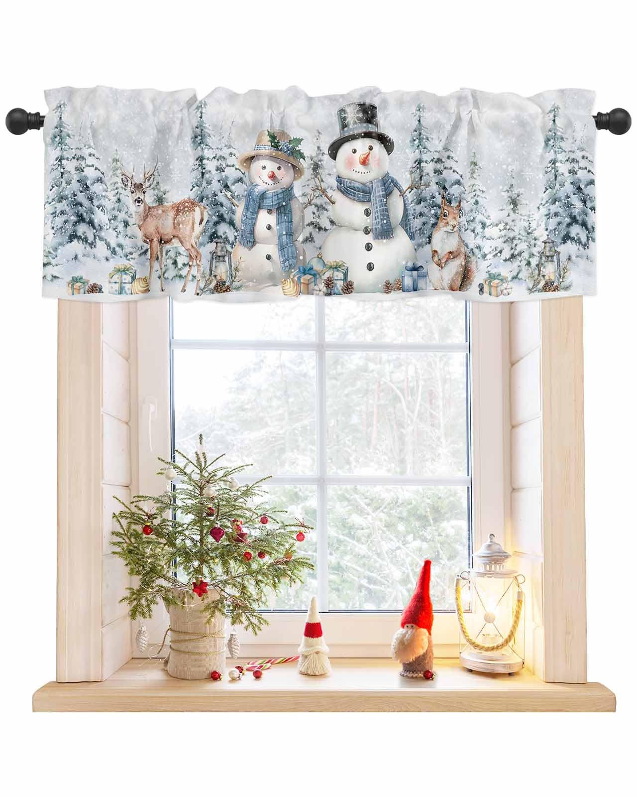 Amazon.com: Christmas Valance, Winter Wonderland Snowman Snowy Scenery ...