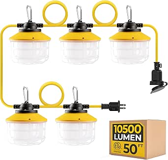 50FT Construction String Lights: 75W Ultra-bright 10500 lumens Linkable ...