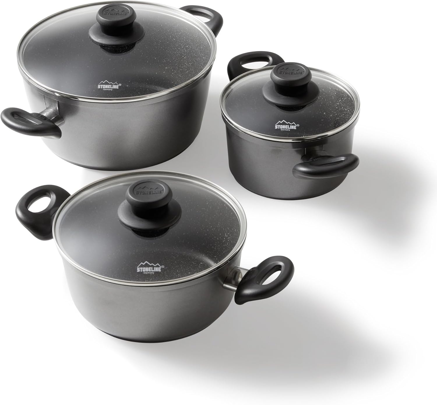 STONELINE Batteria di pentole induzione, 6 pezzi, con coperchi in vetro ...