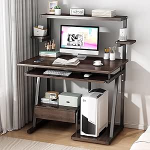Small Computer Desk for Small Spaces, Computer Desk with Keyboard Tray ...