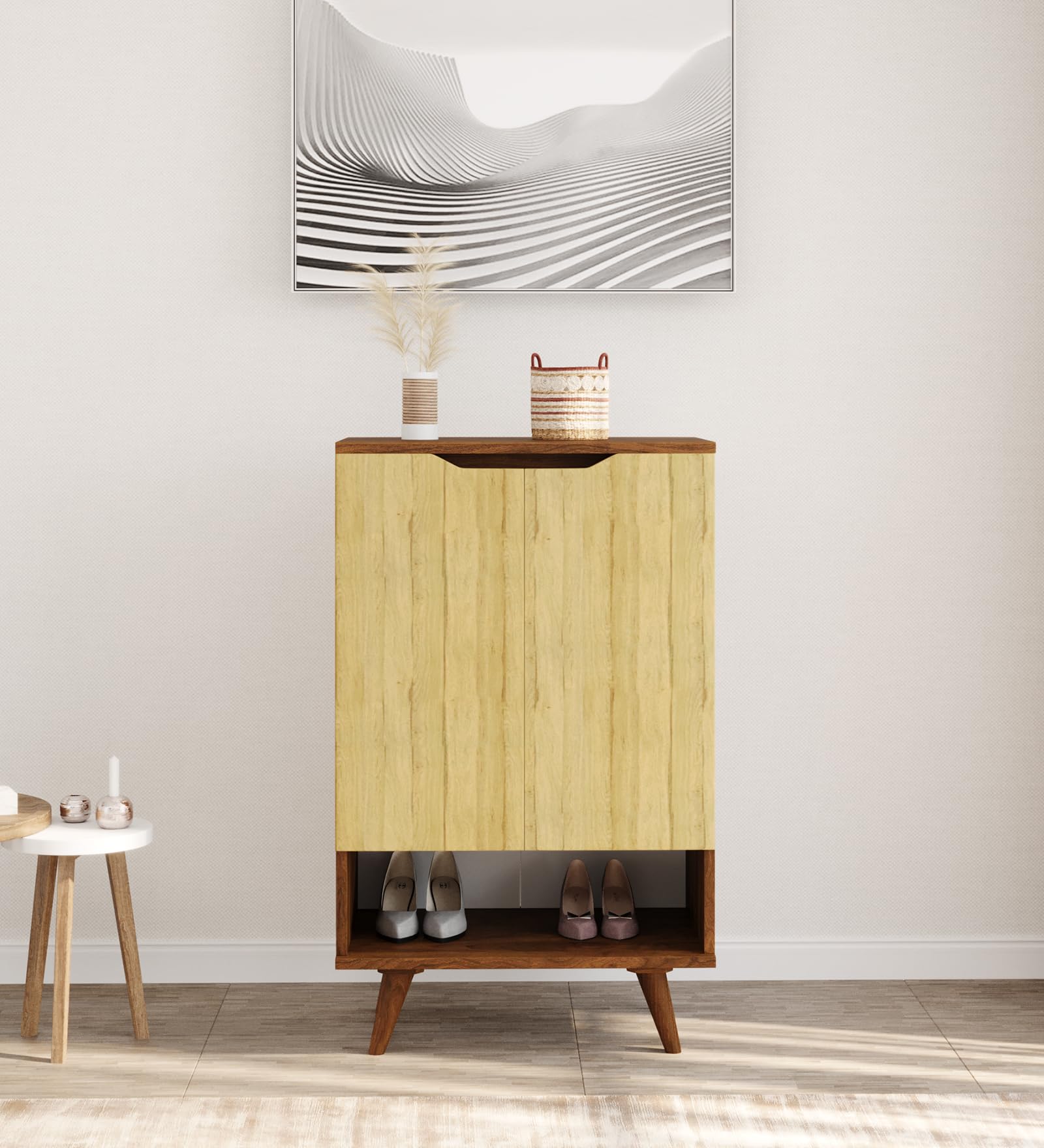 D Canape Engineered Wood Shoe Rack with Wooden Legs, Shoe Rack for Home ...