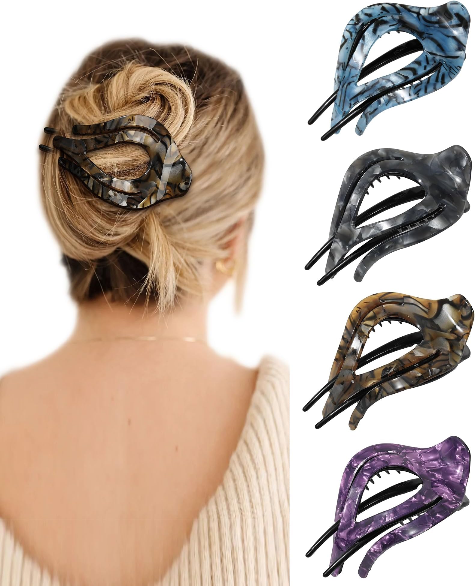 Amazon.com : French Concord Curved Hair Clips - 4Pcs Acrylic Claw Clips ...