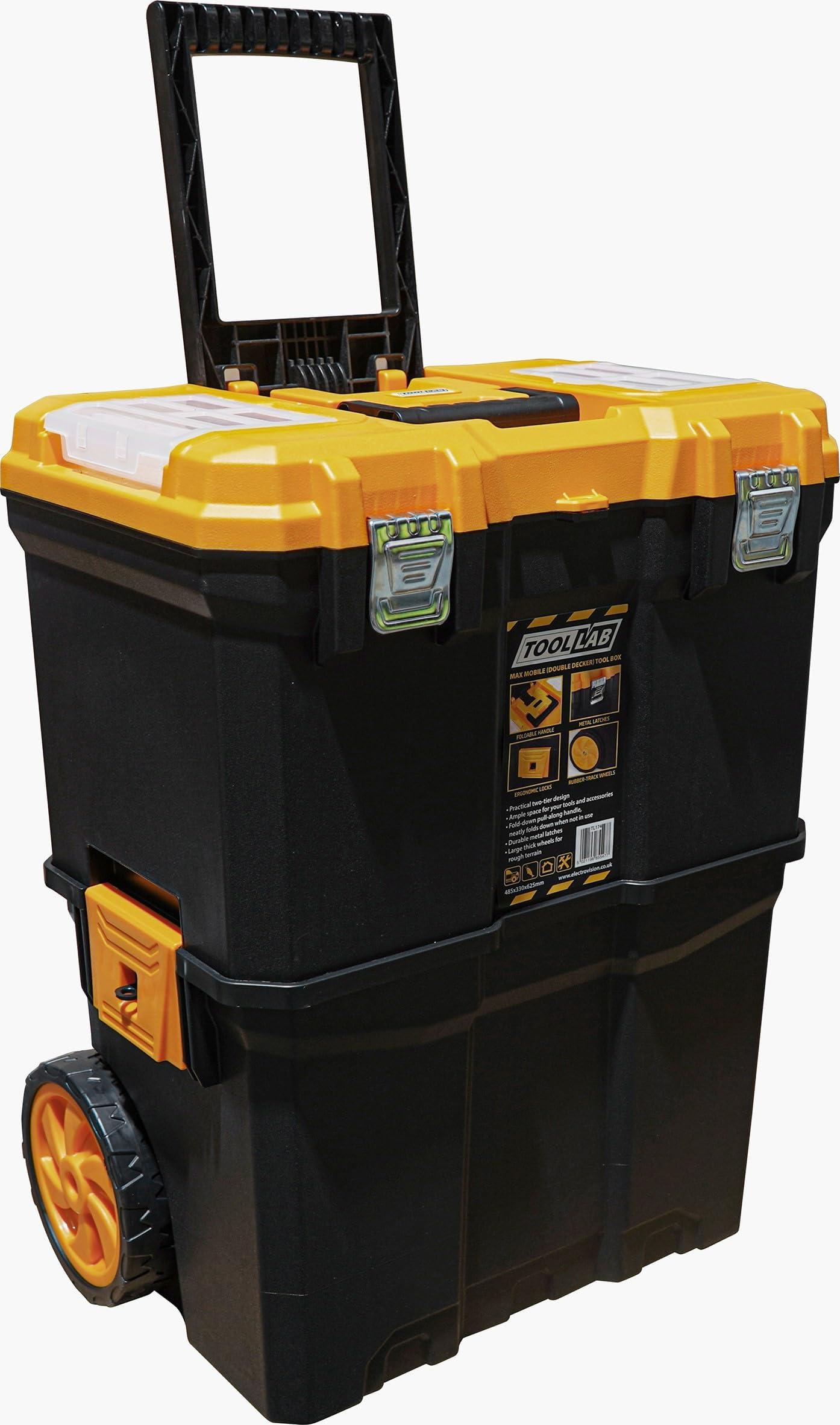 Tool Lab Mobile Rolling Tool Box 2 Tier Stacking Pull Along Handle With ...