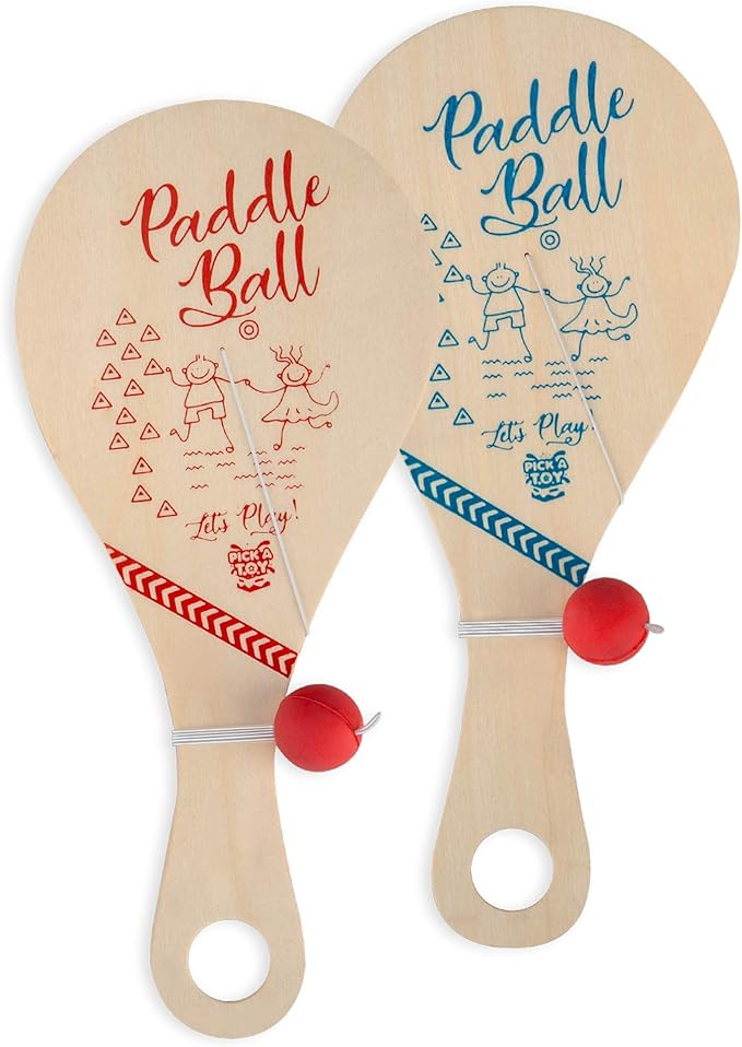 Amazon.com: Wooden Paddle Ball Toy(Set of 2) with Green Carry Bag ...