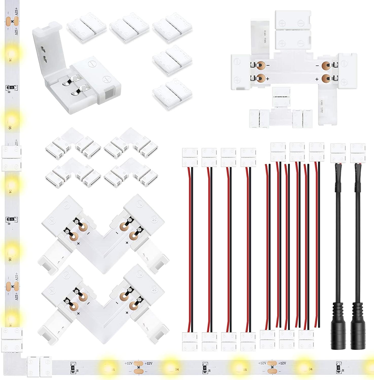 LightingWill 2 Pin LED Strip Light Connector Kit, 8mm Solderless ...