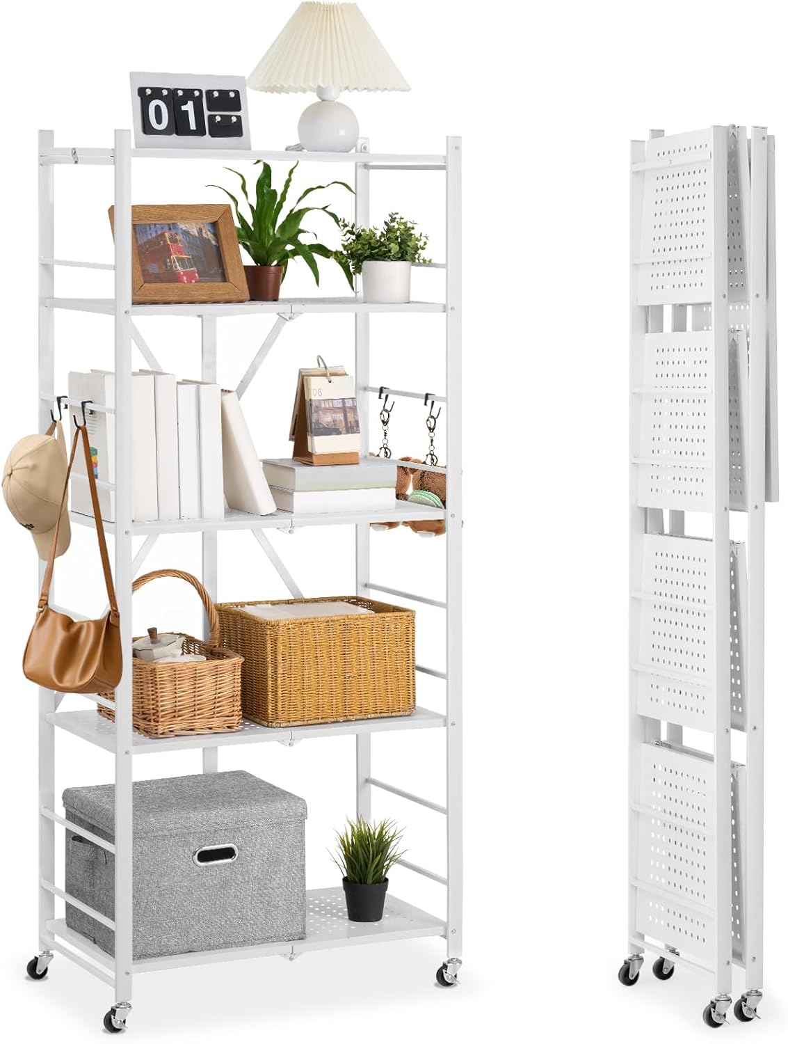 Amazon.com: VEVOR 5-Tier Foldable Storage Shelf, 28 W x 15D x 64H Inch Folding Metal Rack ...