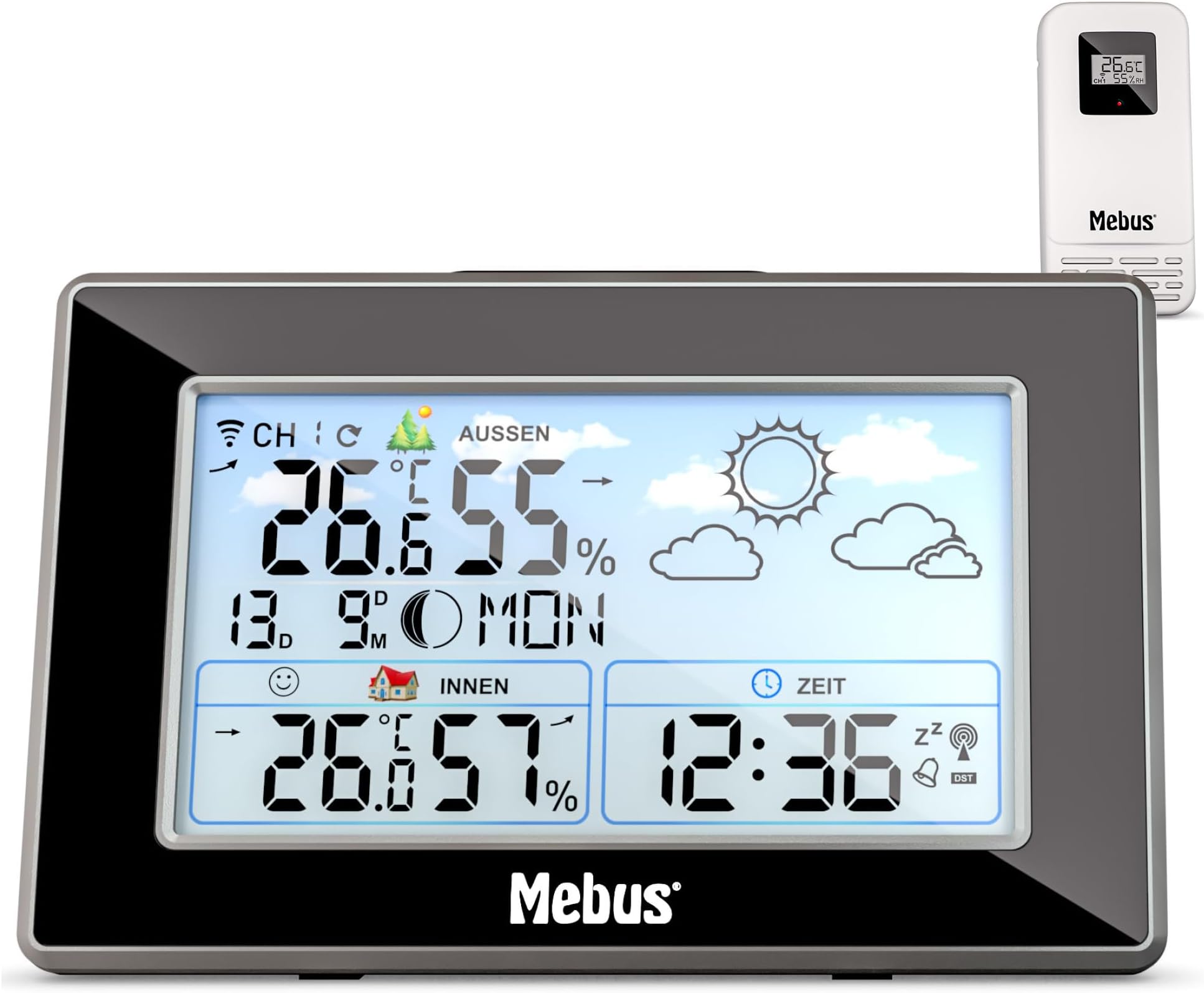 Mebus funkgesteuerte Wetterstation mit Außensensor, Thermometer ...