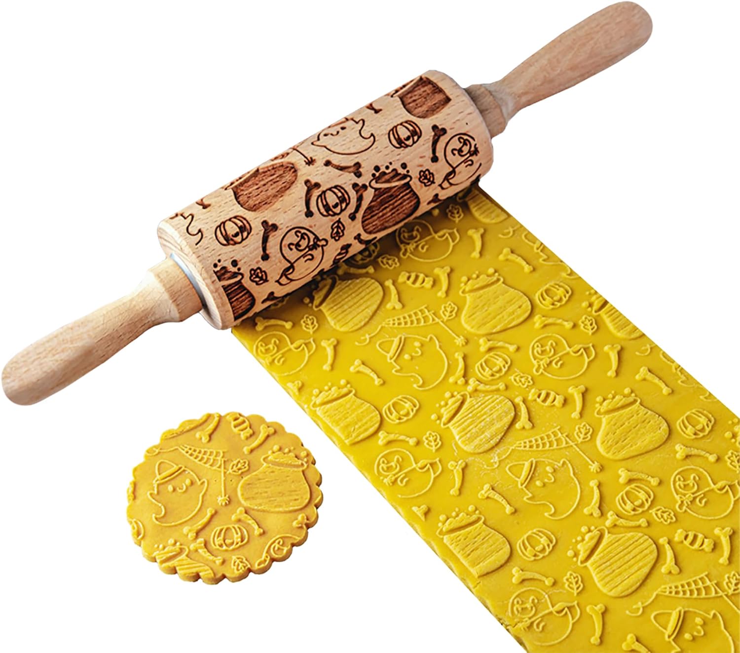 Amazon.com: Halloween Embossed Rolling Pin For Cookies Wooden Rolling ...