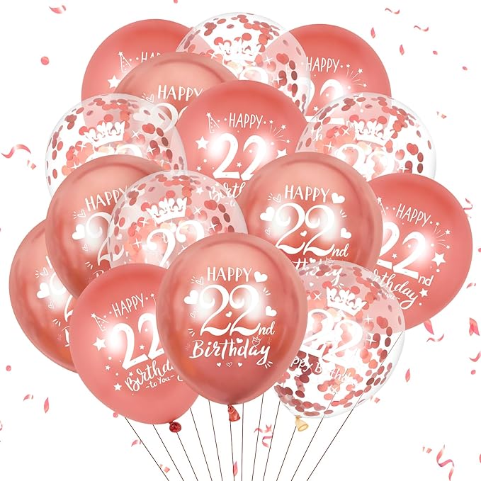 Amazon.com: Rose Gold 22nd Birthday Balloons - 15 Pcs Happy Birthday Decorations for Women & Men ...