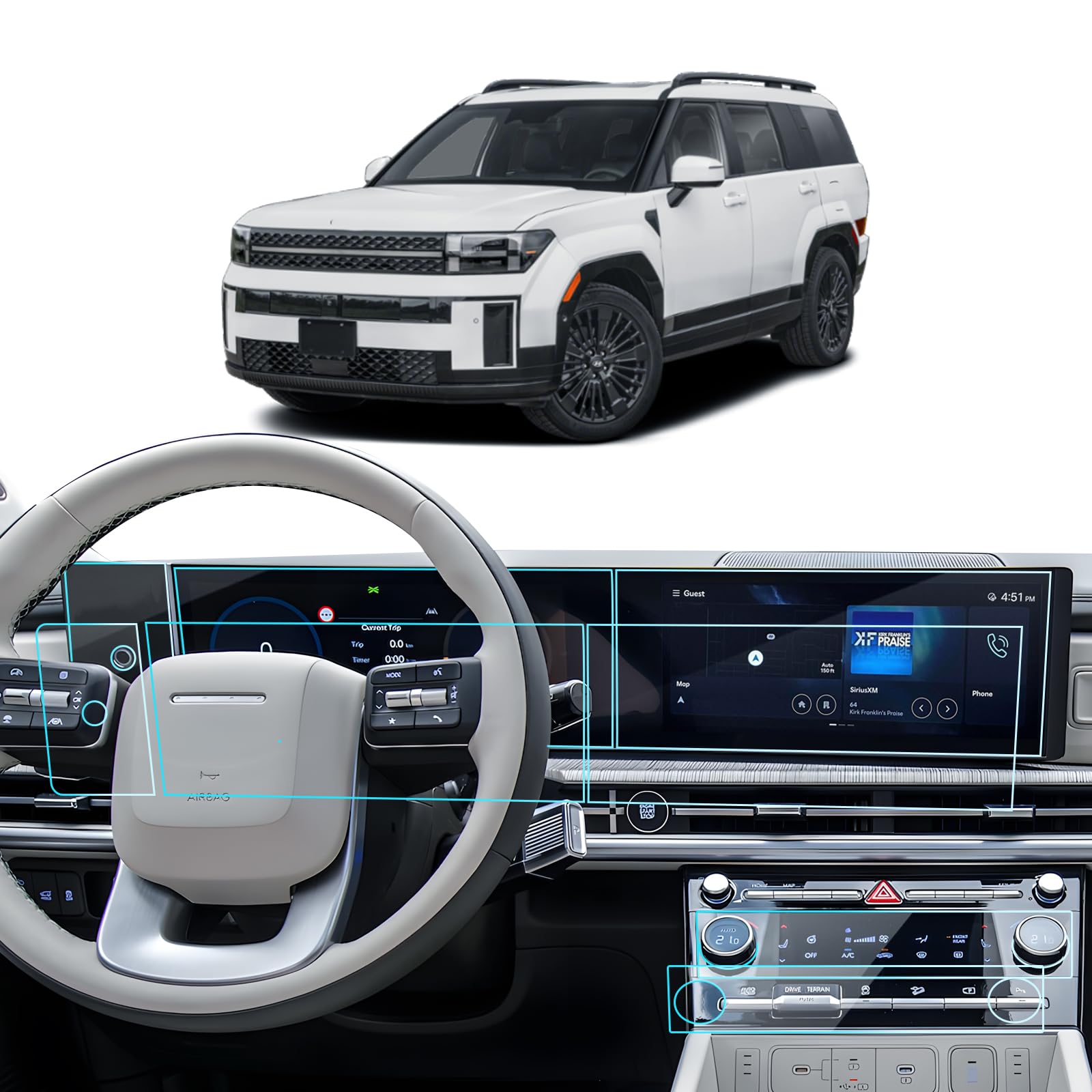 Amazon.com: LANTU 8PCS Car Screen Protector for 2024 2025 Santa Fe (SE ...