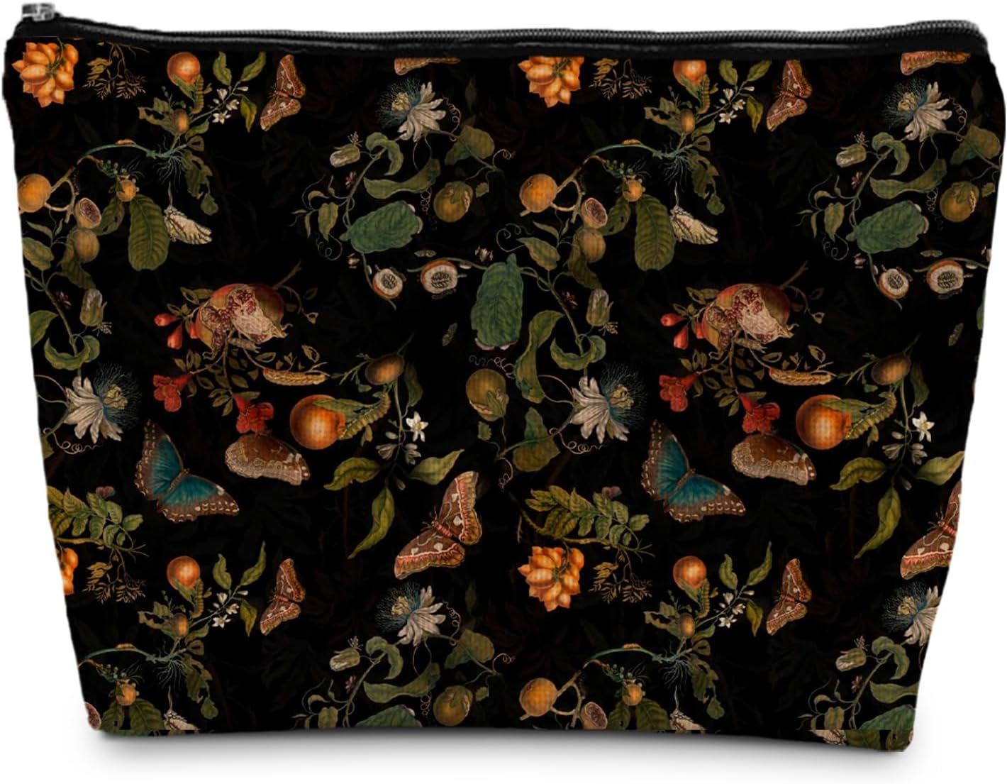 Amazon.com: Jvpke Vintage Botanical Makeup Bag - Dark Floral Cosmetic ...