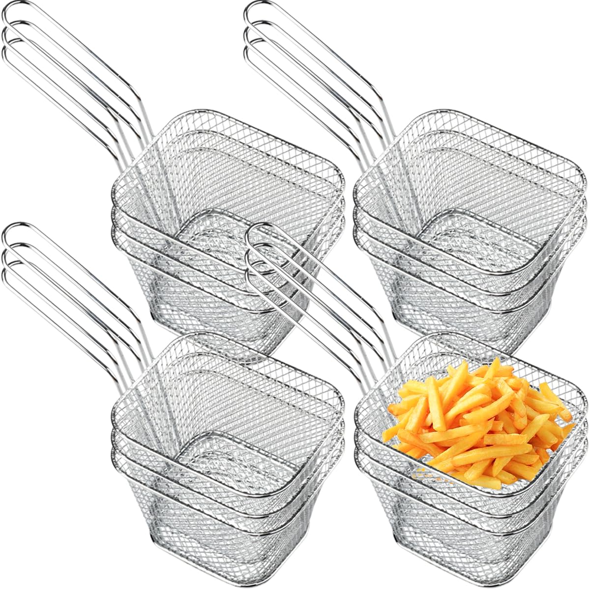 Amazon.com: Voittozege 12 Pcs Mini Square Fry Basket Steel Stainless ...