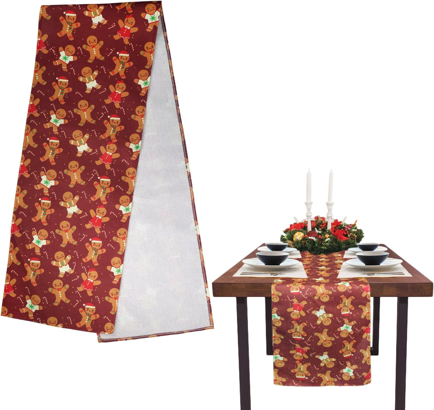 Amazon.com: Table Runner Table Decorations Gingerbread Man Pattern ...