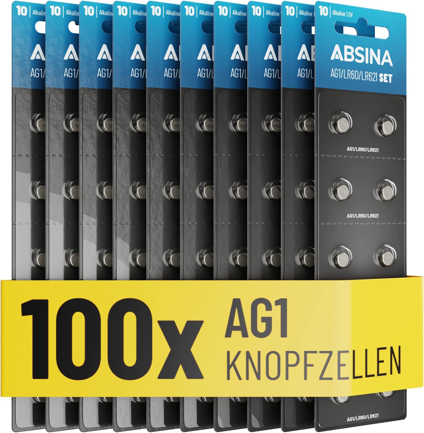 ABSINA AG1 LR621 Knopfzelle 100er Pack - 1,5V Alkaline Knopfzellen ...
