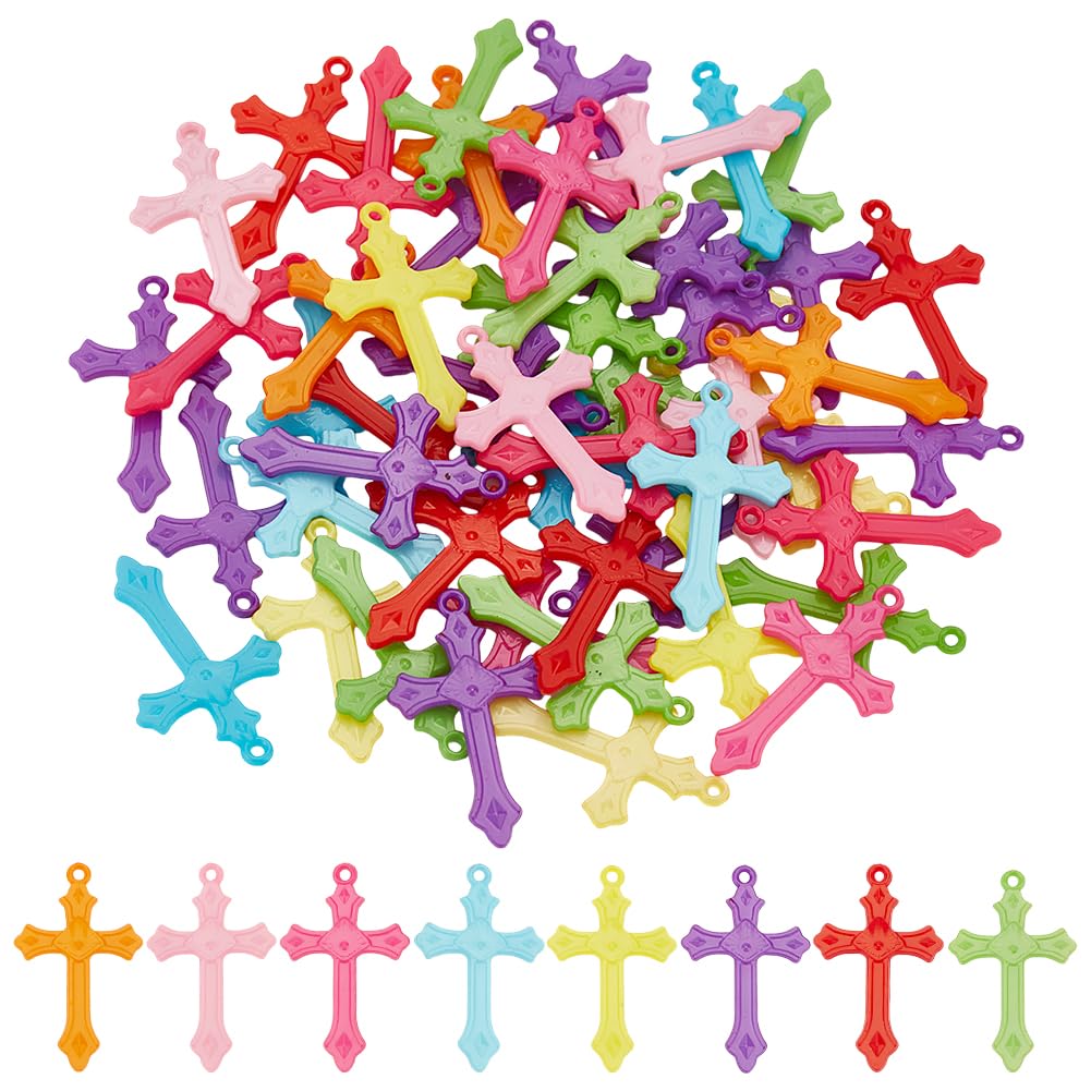 Amazon.com: HOBBIESAY 50Pcs Acrylic Cross Charm 36mm Colorful Cross ...