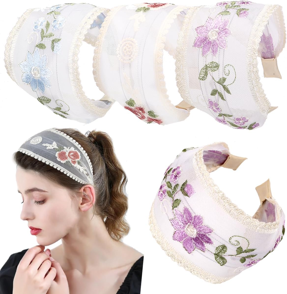 Amazon.com : IMMER LIEBEN Wide Lace Headbands for Women 5 Pcs Fashion ...
