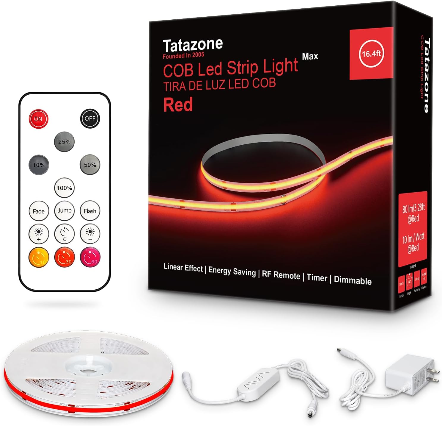 Amazon.com: Aclorol Led COB Light Strip 32.8ft Red Led Strip Lights 24V ...