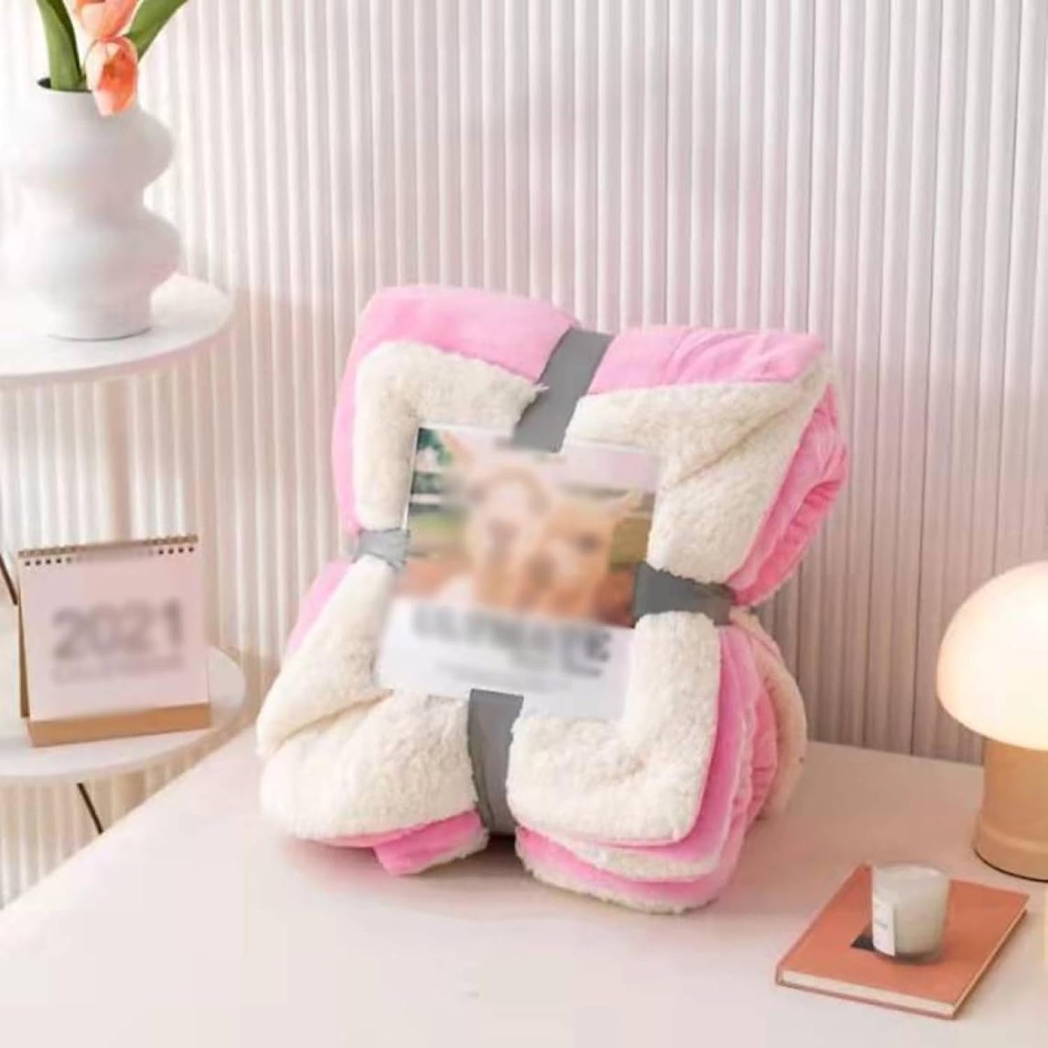 Amazon.co.jp: Flannel Sheepboa Blanket, 2-Piece Combination, Throw ...