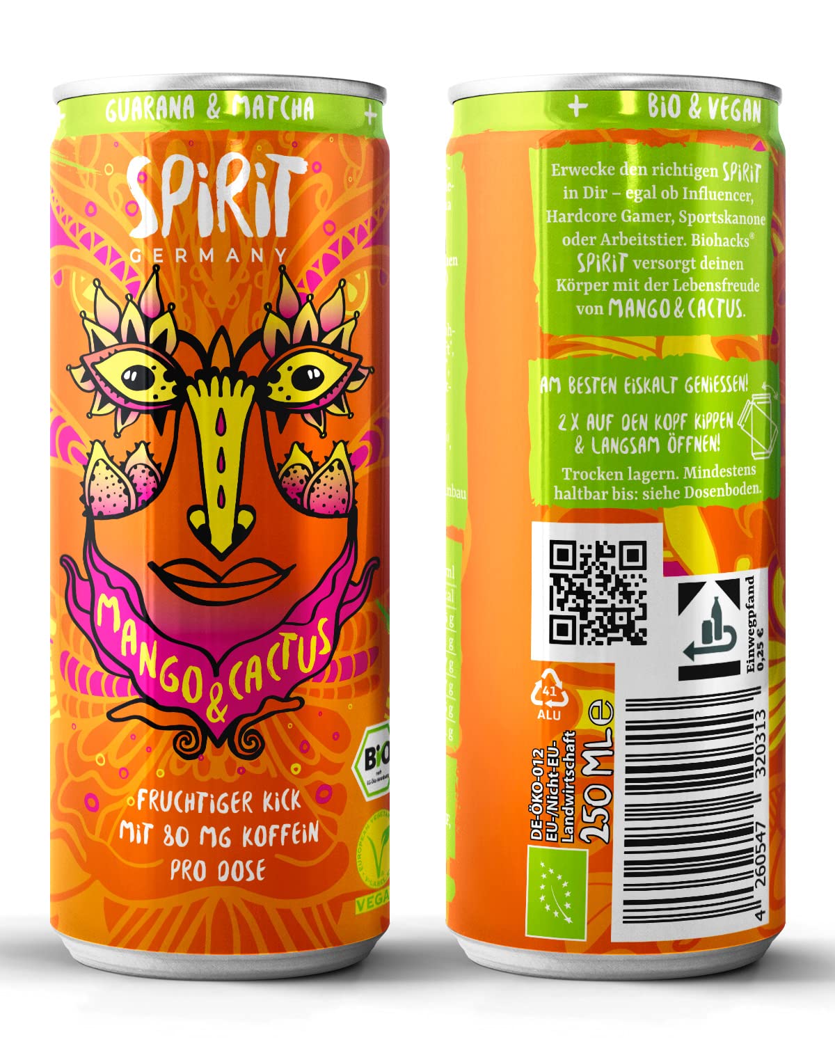 Biohacks SPIRIT (250ml Dose) koffeinhaltiges belebendes Erfrischungsgetränk Matcha Guarana ...