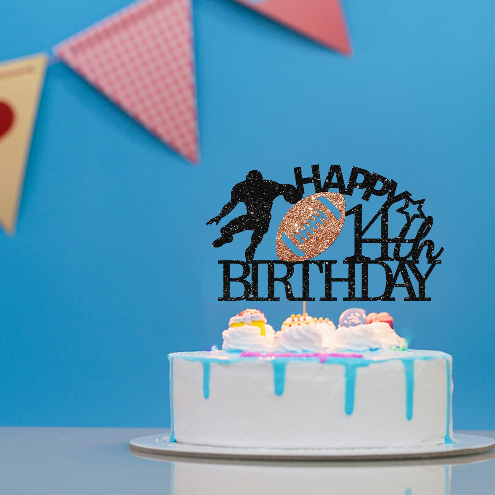 Snapklik.com : Black Football Happy 14th Birthday Cake Topper, Sport ...