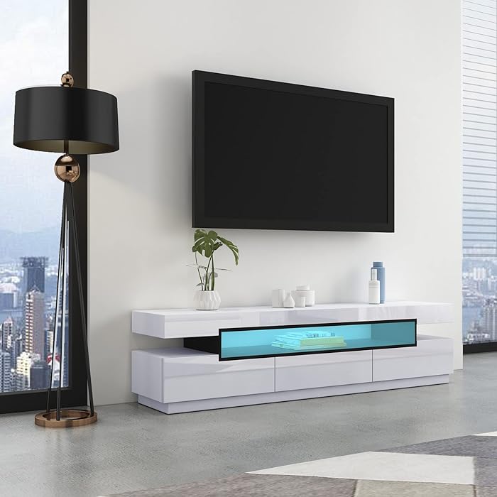 Buy Senvoziii LED TV Stand Cabinet Unit 160cm Modern White High Gloss ...