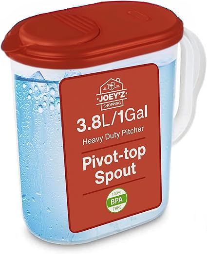 Amazon.com: 1 Gallon Water Pitcher with Lid & Pivot Top Spout -Slim ...