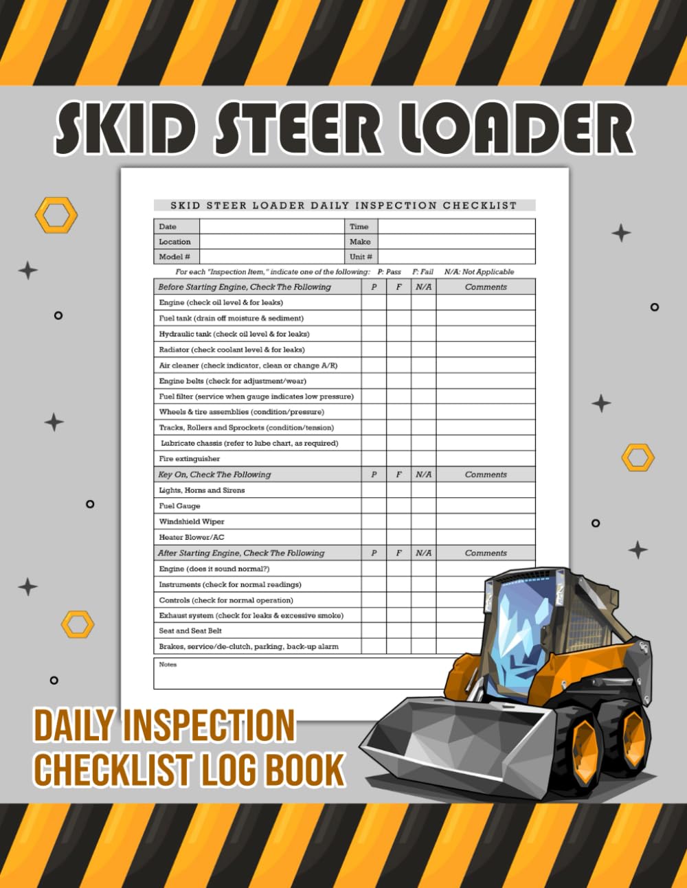 Skid Steer Loader Daily Inspection Checklist Log Book Paperback 20 ...