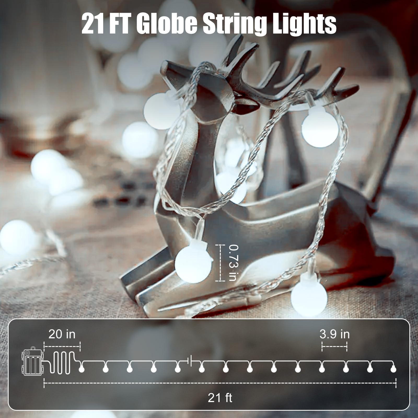 Battery Operated Mini Lights Globe Indoor 20M 200LEDS Warm White