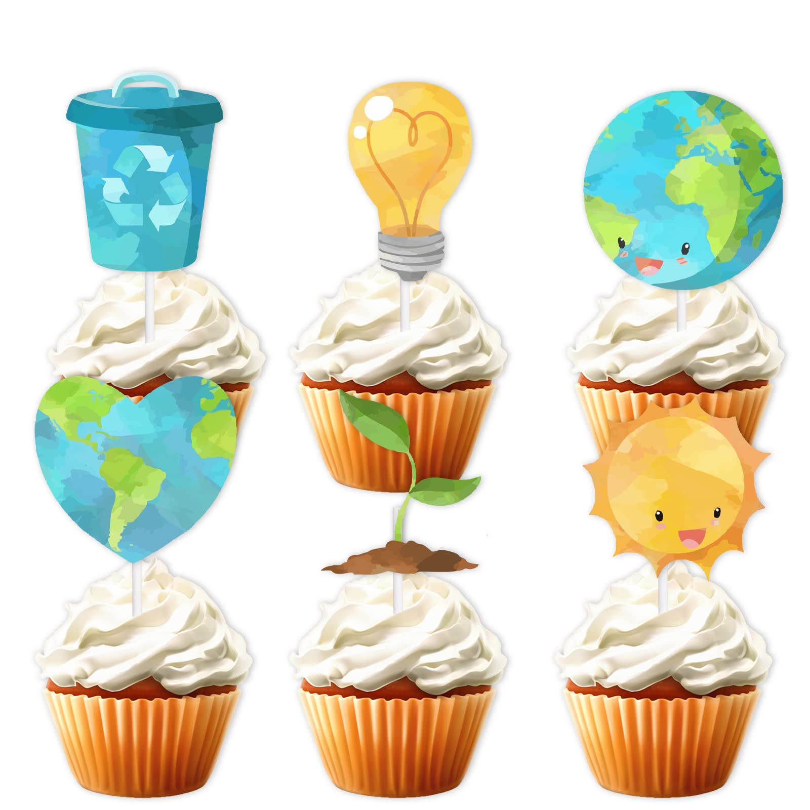 Amazon.com: 18pcs Blue Glitter Dessert Cupcake Topper Earth Day Save ...