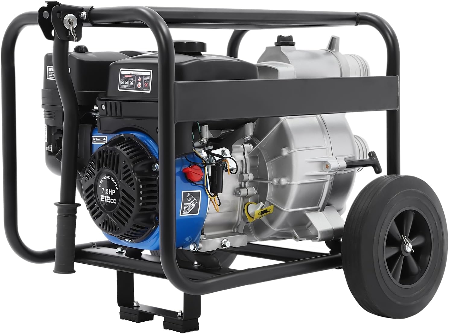 4 Stroke Gas Engine Water Pump w/Wheels, 7.5HP 3-inch Gas Powered Trash ...
