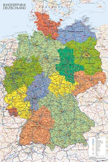 Amazon.com : Germany Map Wall Chart Poster Satin Matt Laminated - 24 x ...