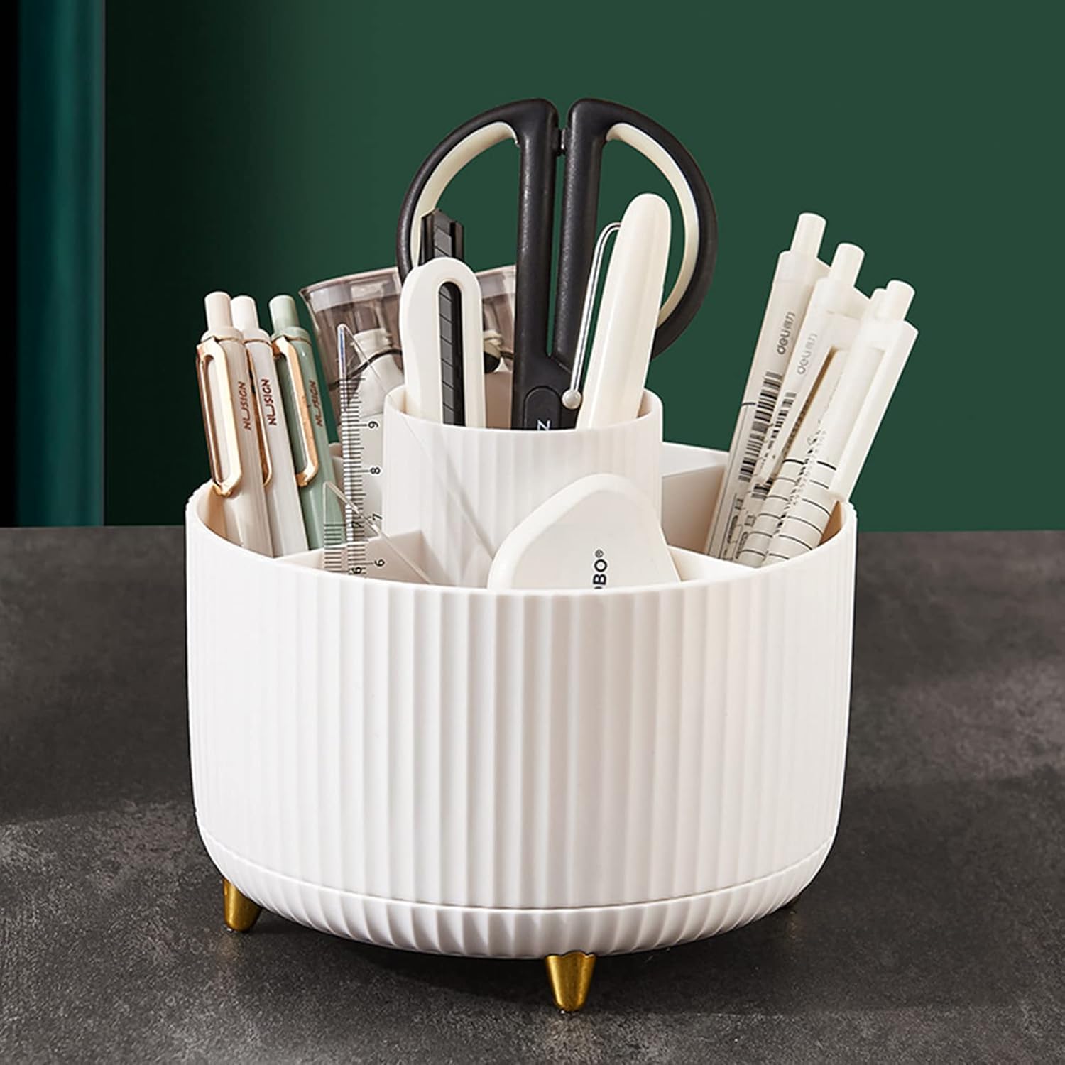 Desk Pencil Pen Holder, 5 Slots 360° Degree Rotating Pen Organizer ...