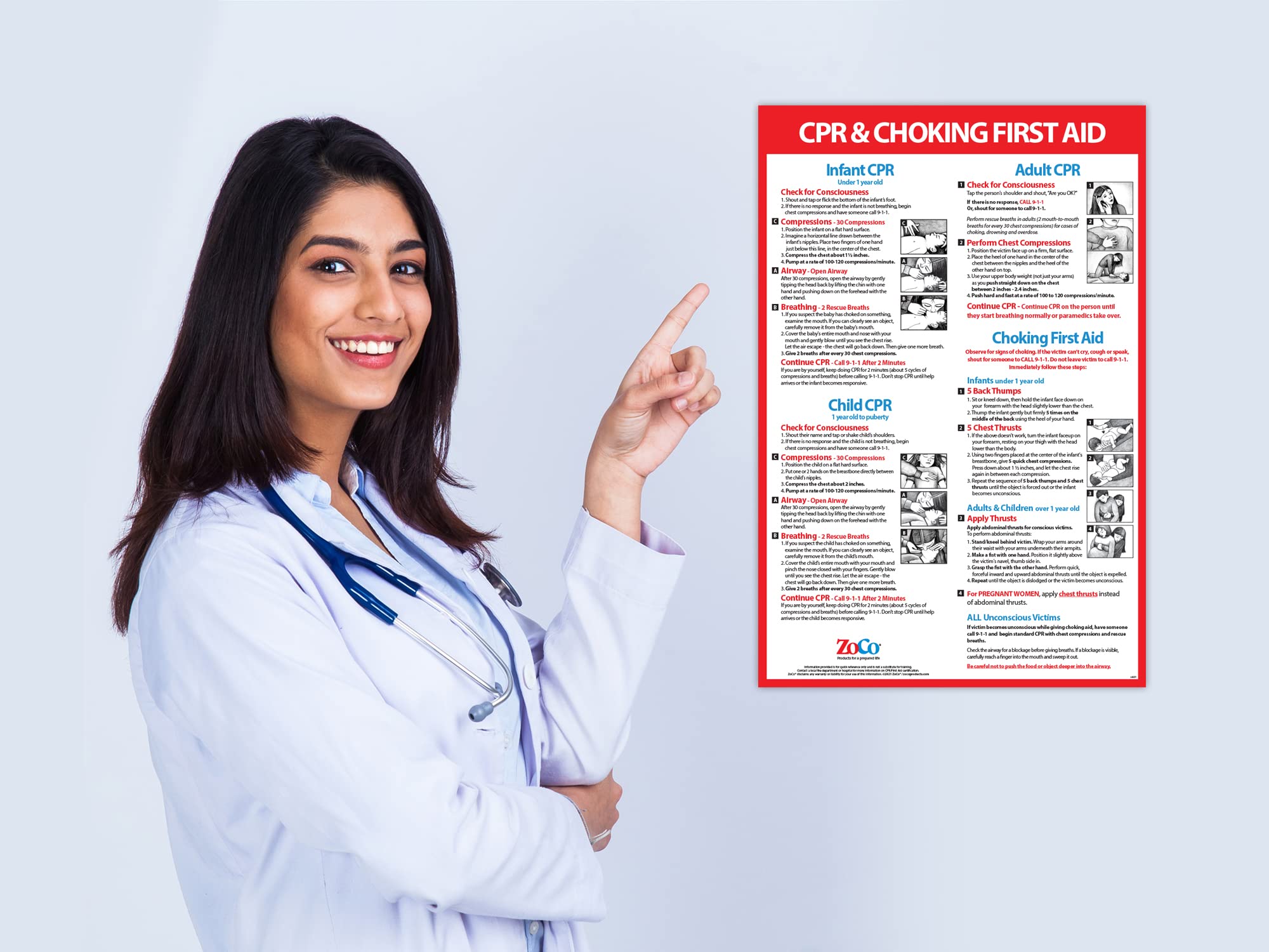 Buy CPR and Choking Poster for Infant, Child, Adult - Laminated, 12 x ...