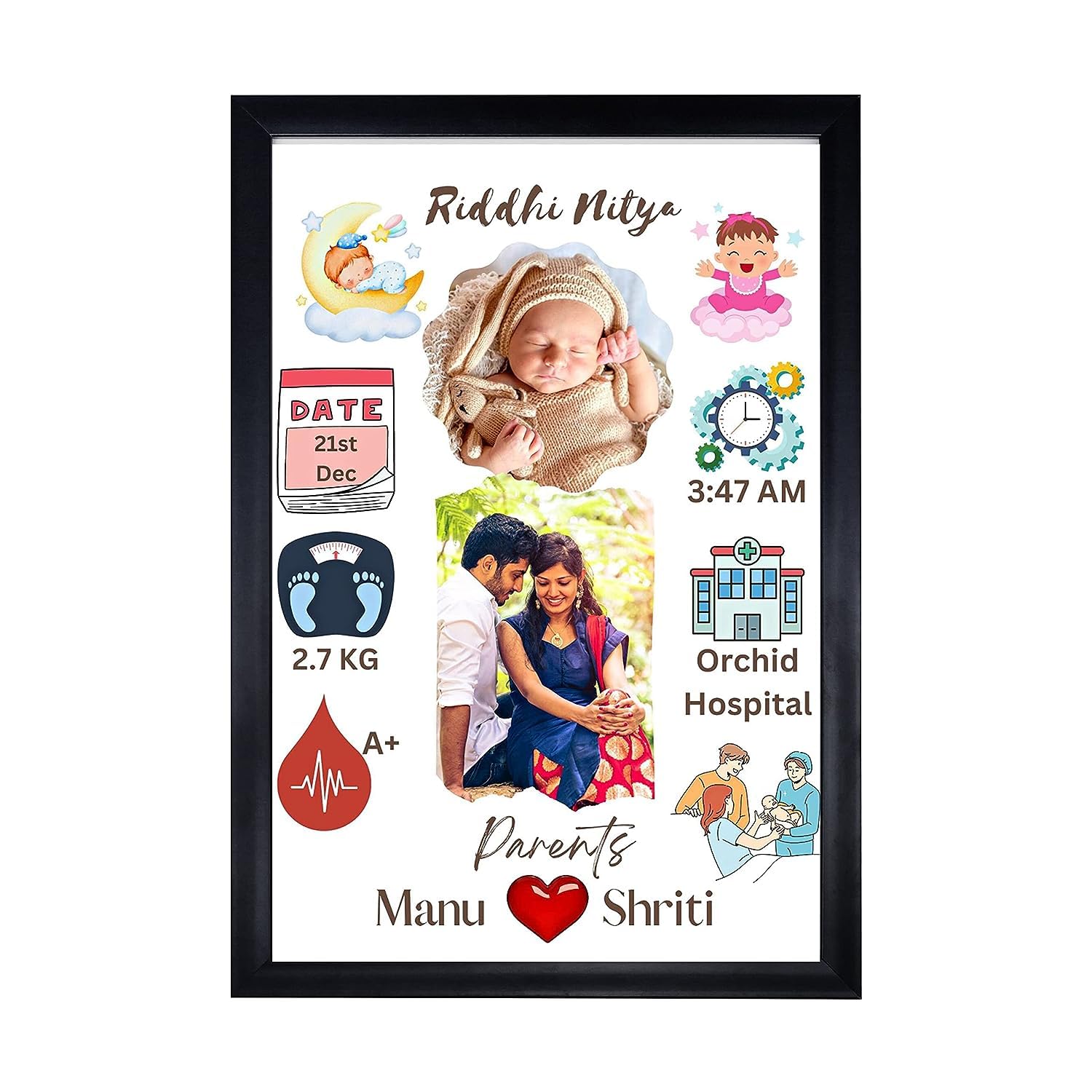 Pixelkari - Wooden Personalized Baby Birth Rectangular Shape Photo ...